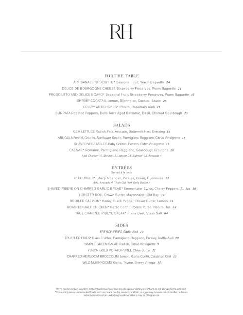 RH Rooftop Restaurant Marin menu in Corte Madera, California, USA