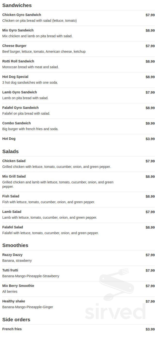 Habibi Moroccan Halal Food & Smoothies menu in Brooklyn, New York, USA