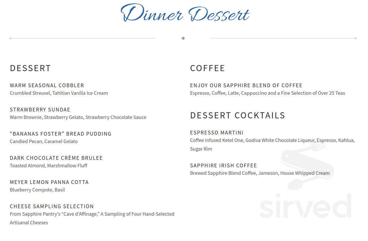 Sapphire menu in Laguna Beach, California, USA