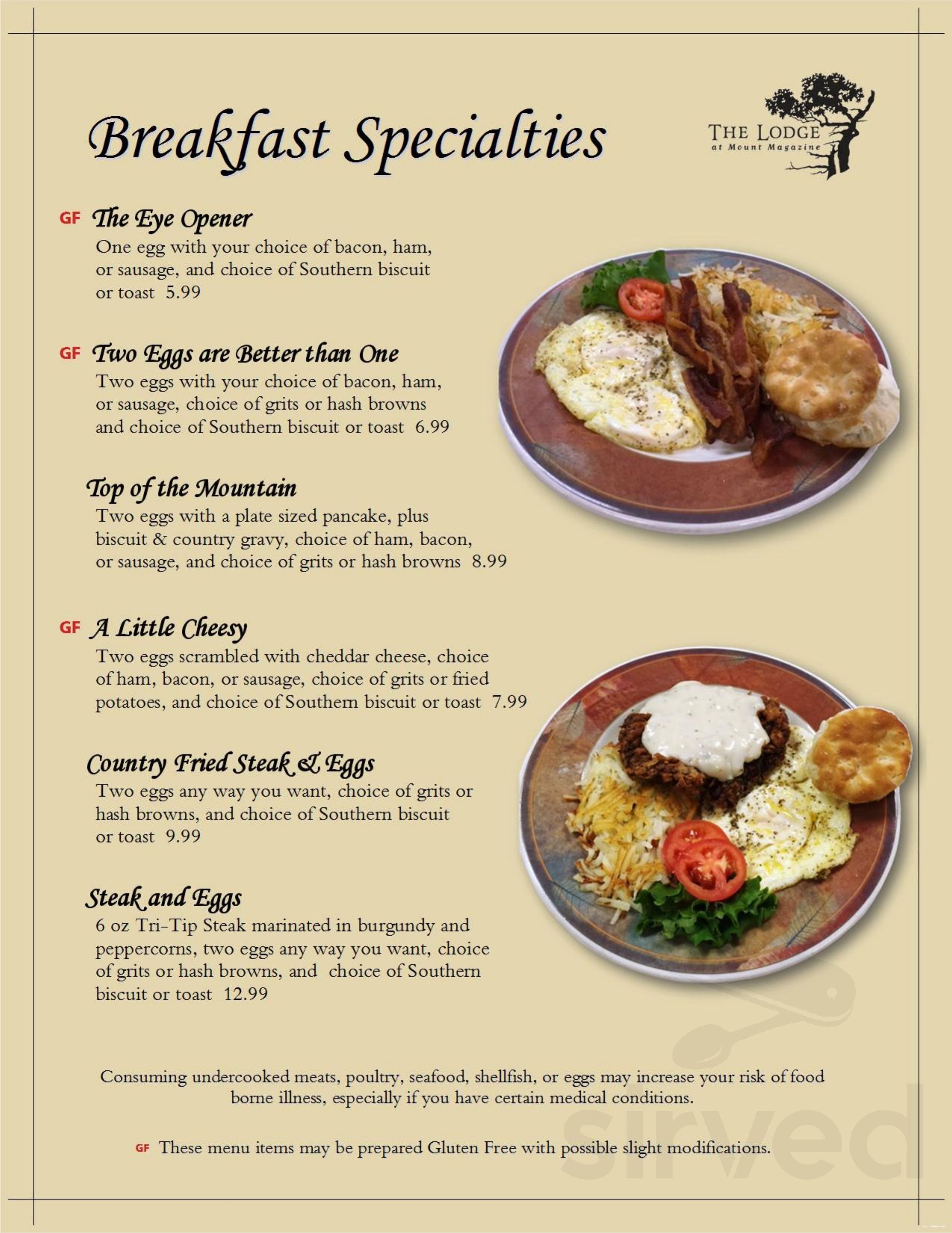 The Skycrest Restaurant menu in Paris, Arkansas, USA