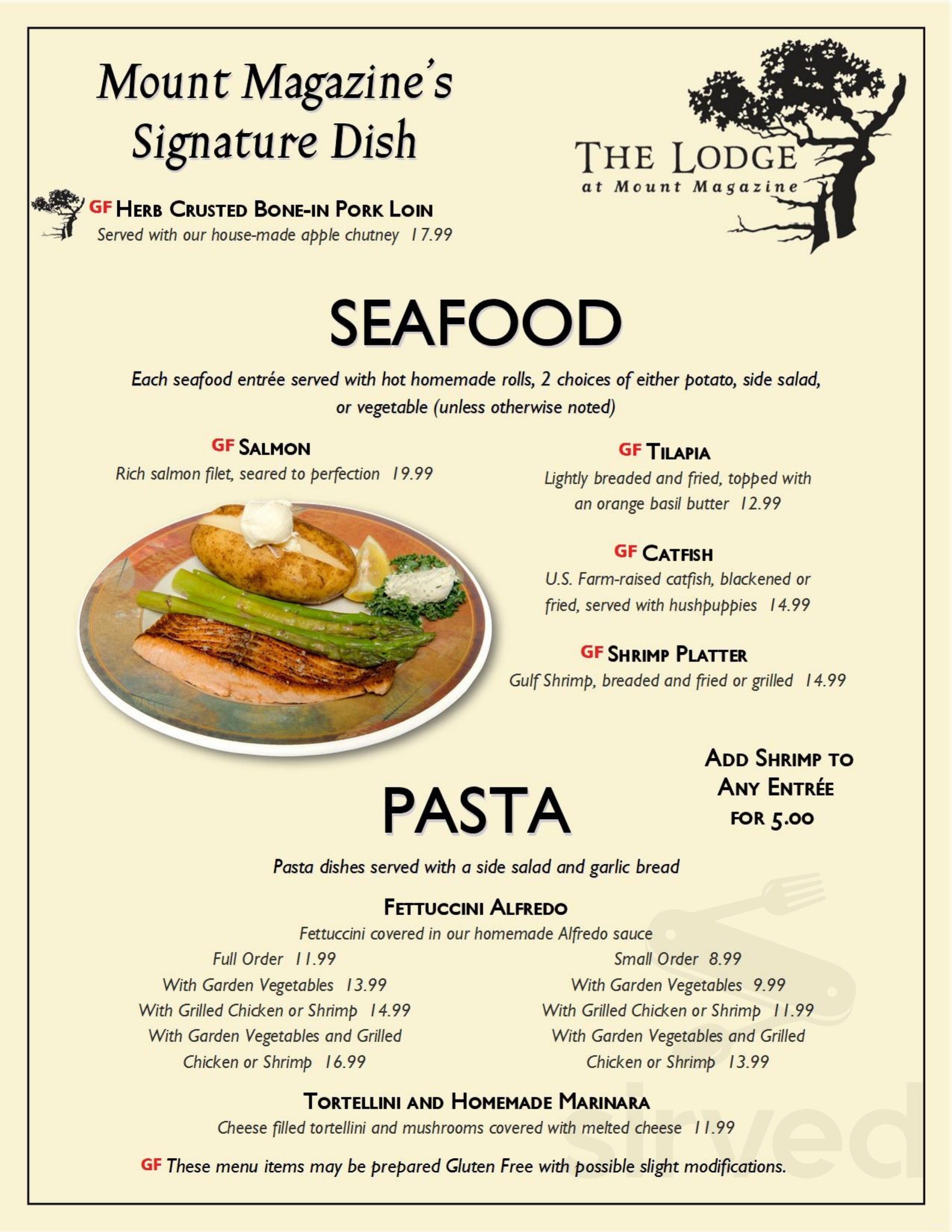 The Skycrest Restaurant menu in Paris, Arkansas, USA