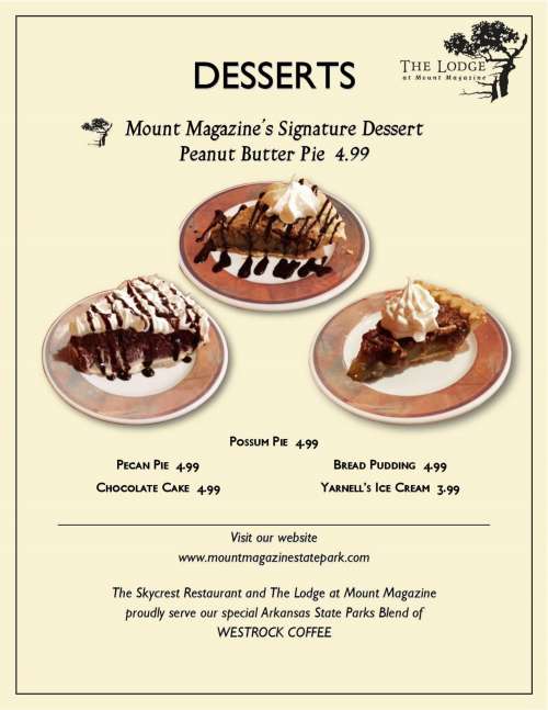 The Skycrest Restaurant menu in Paris, Arkansas, USA