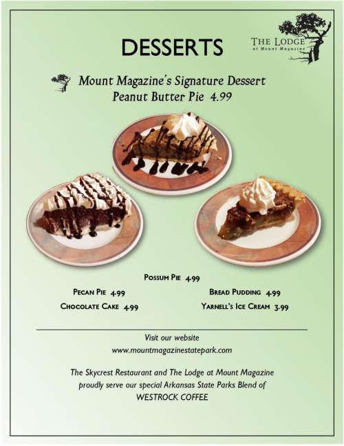 The Skycrest Restaurant menu in Paris, Arkansas, USA