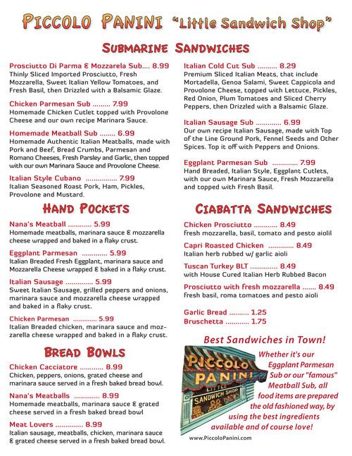La Pastaria menu in Boston, Massachusetts, USA