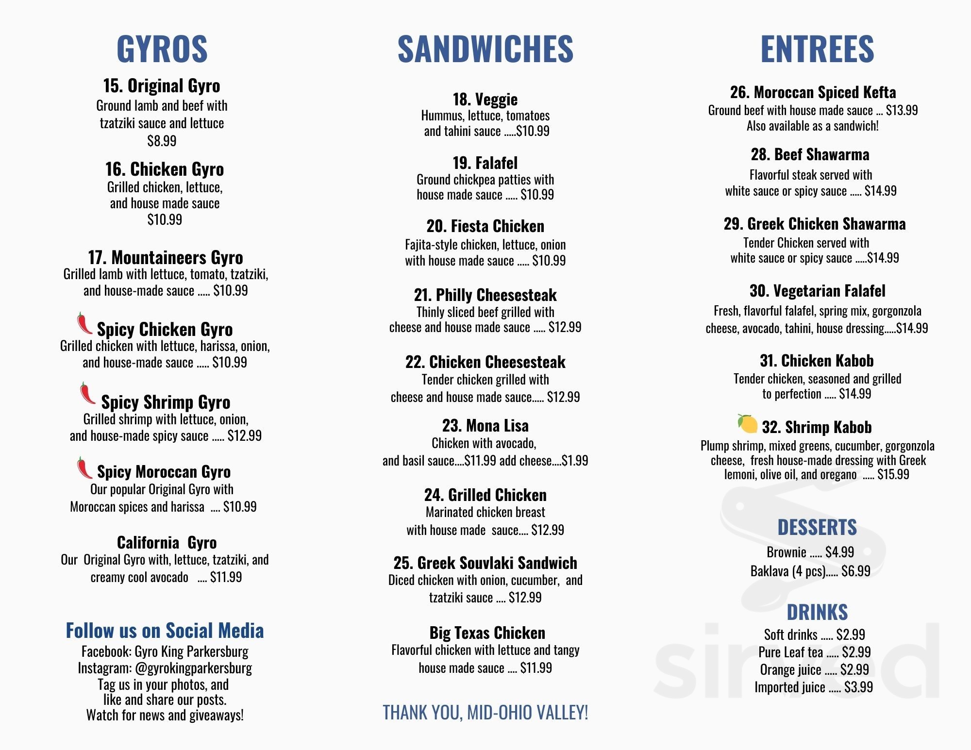 Gyro King Parkersburg menu in Parkersburg, West Virginia, USA