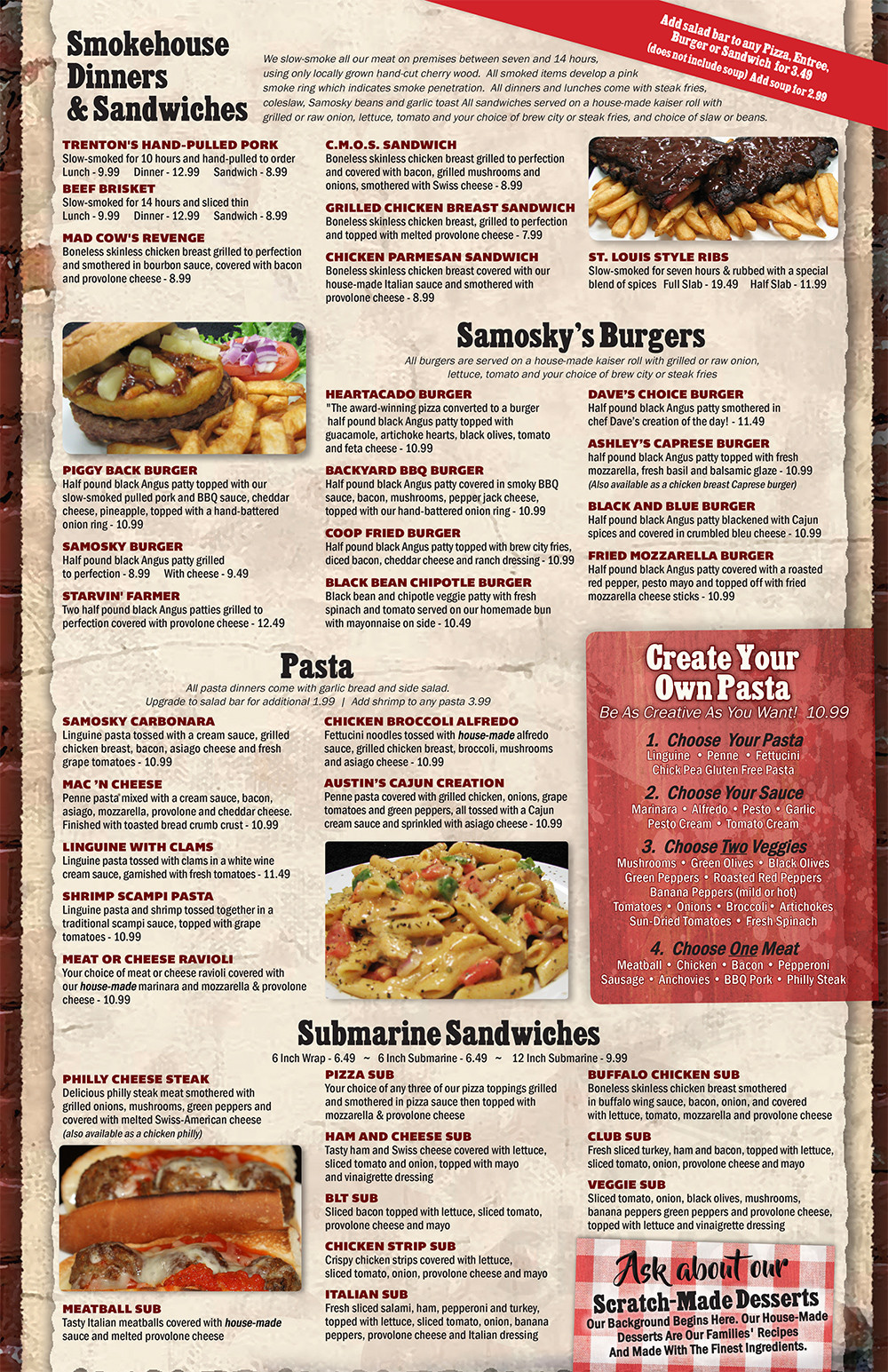 Samosky's Homestyle Pizzeria menu in Valley City, Ohio, USA