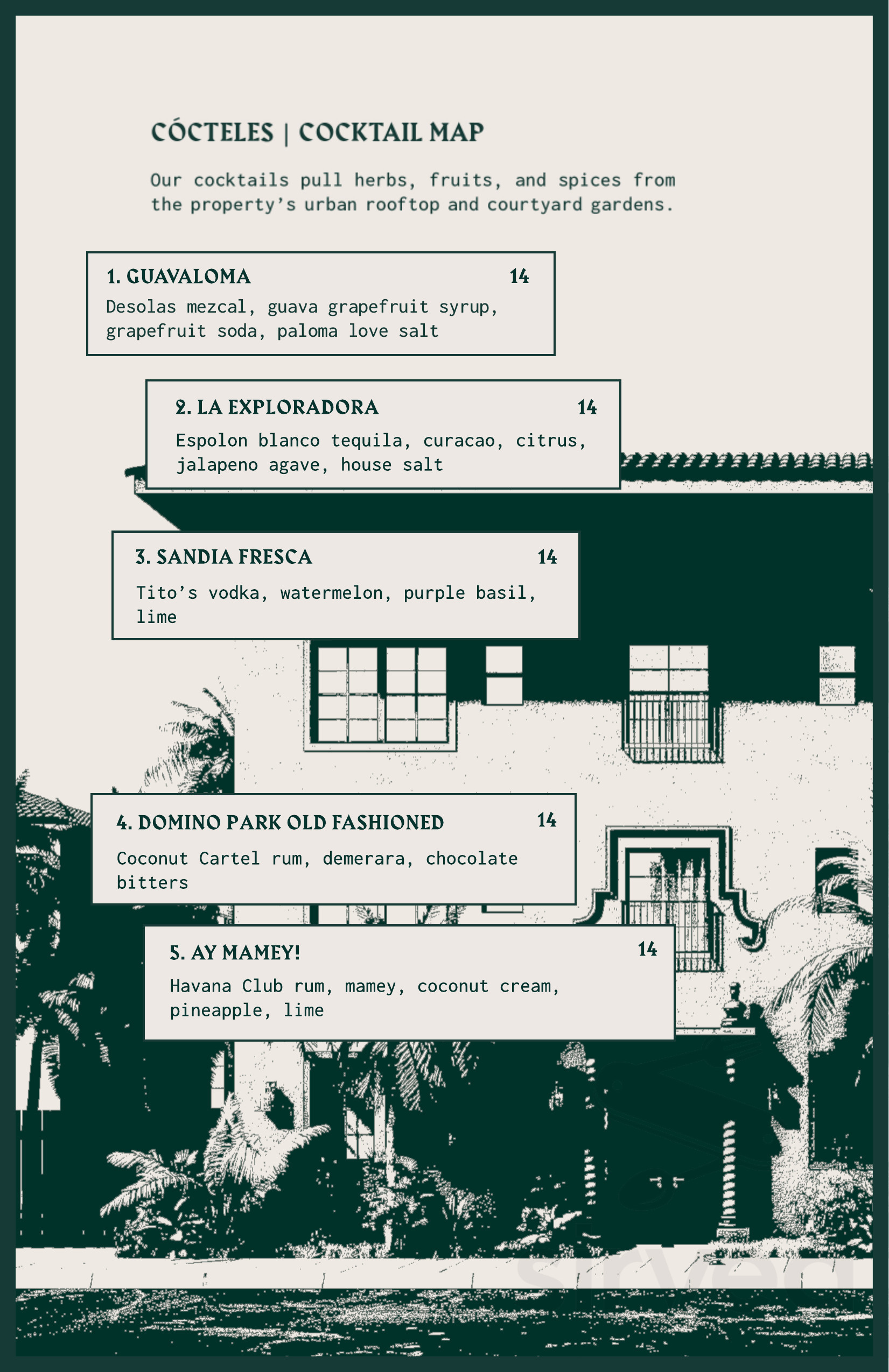 Terras menu in Miami, Florida, USA