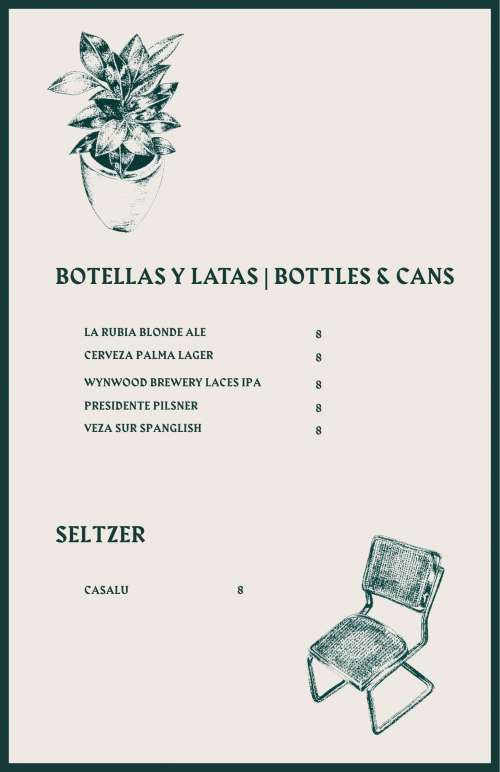 Terras menu in Miami, Florida, USA