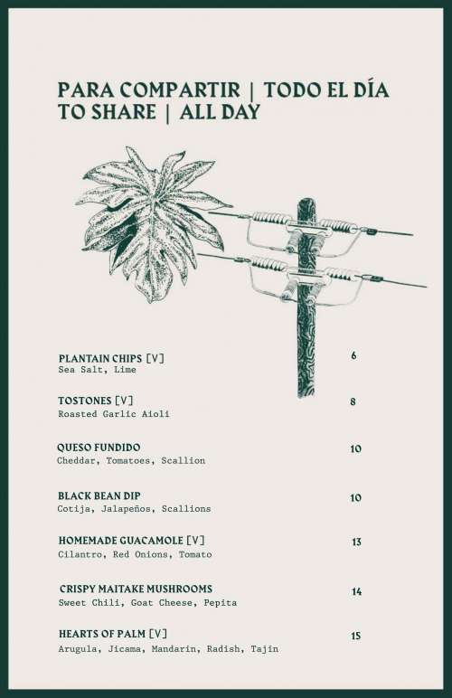 Terras menu in Miami, Florida, USA