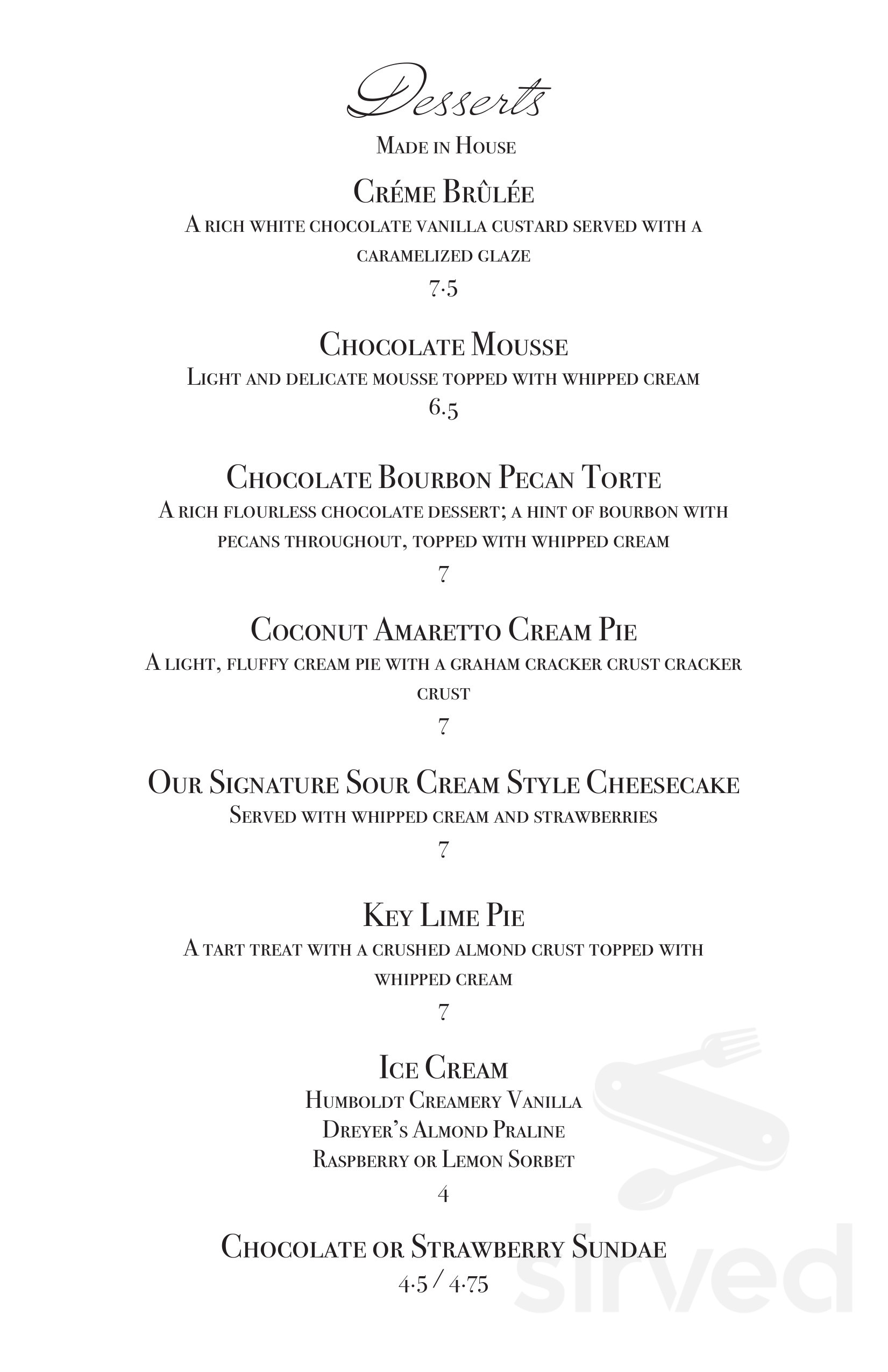 Sea Grill menu in Eureka, California, USA