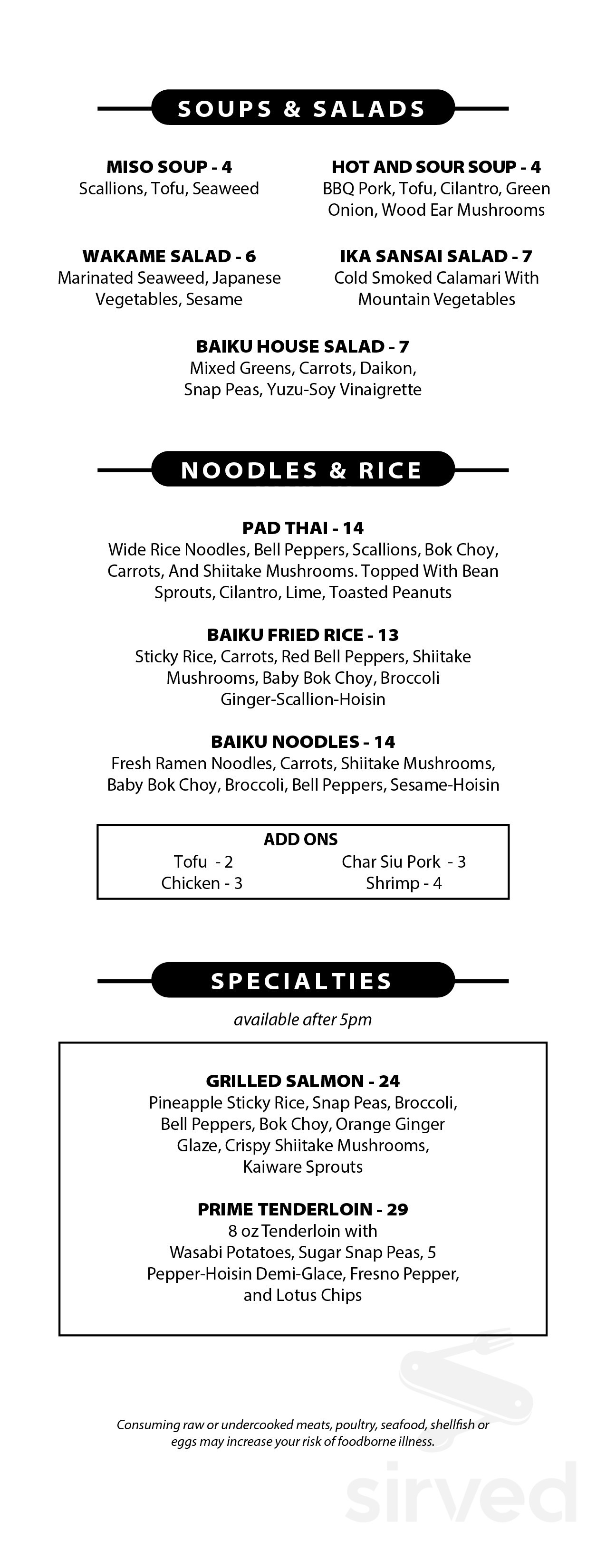 Menu - St. Louis MO's BaiKu Sushi Lounge | Sirved