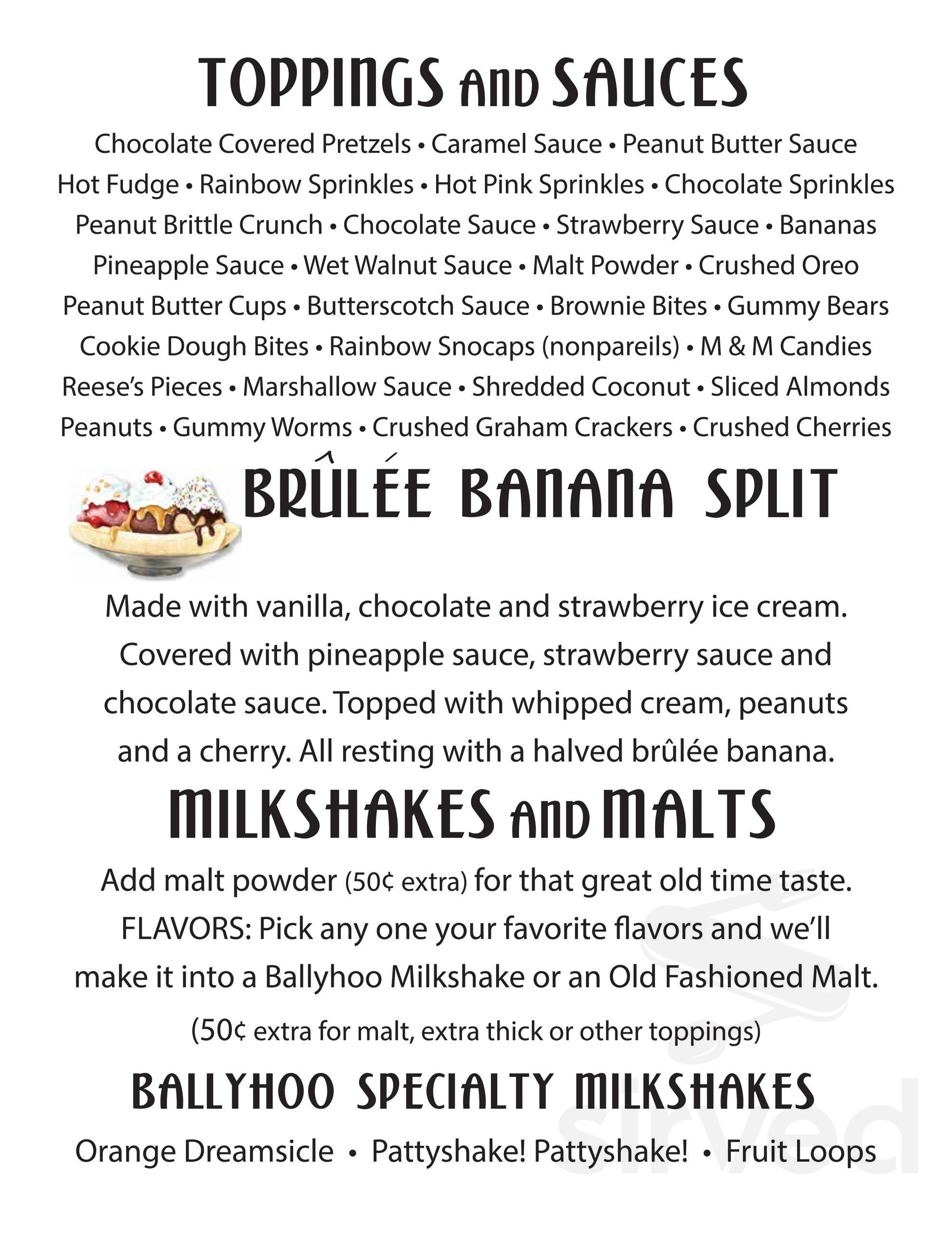 Ballyhoo ? Purveyors of Fine Ice Cream menu in West Pittston ...