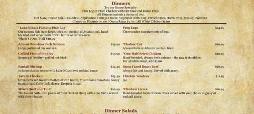 Menu for Lake Nina Restaurant in Cincinnati, OH | Sirved