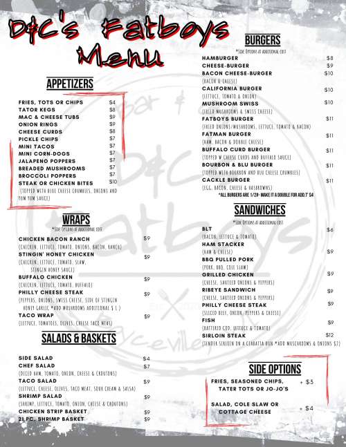 Fatboys Bar Grill Menu In Boyceville Wisconsin USA Fatboys Bar Grill Menu In Boyceville Wisconsin USA