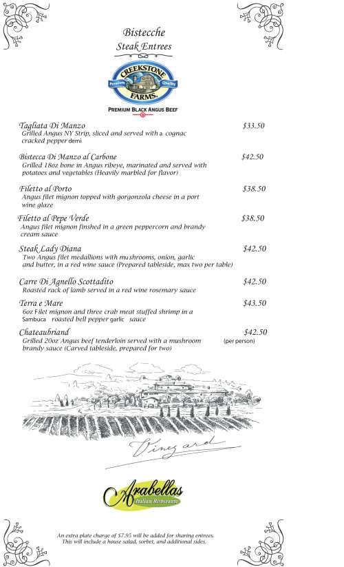 Arabellas menu in Winter Haven, Florida, USA