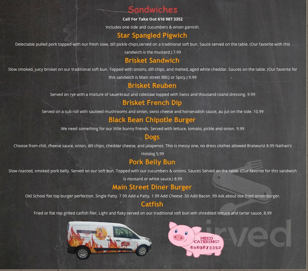 Main Street BBQ menu in Lowell, Michigan, USA