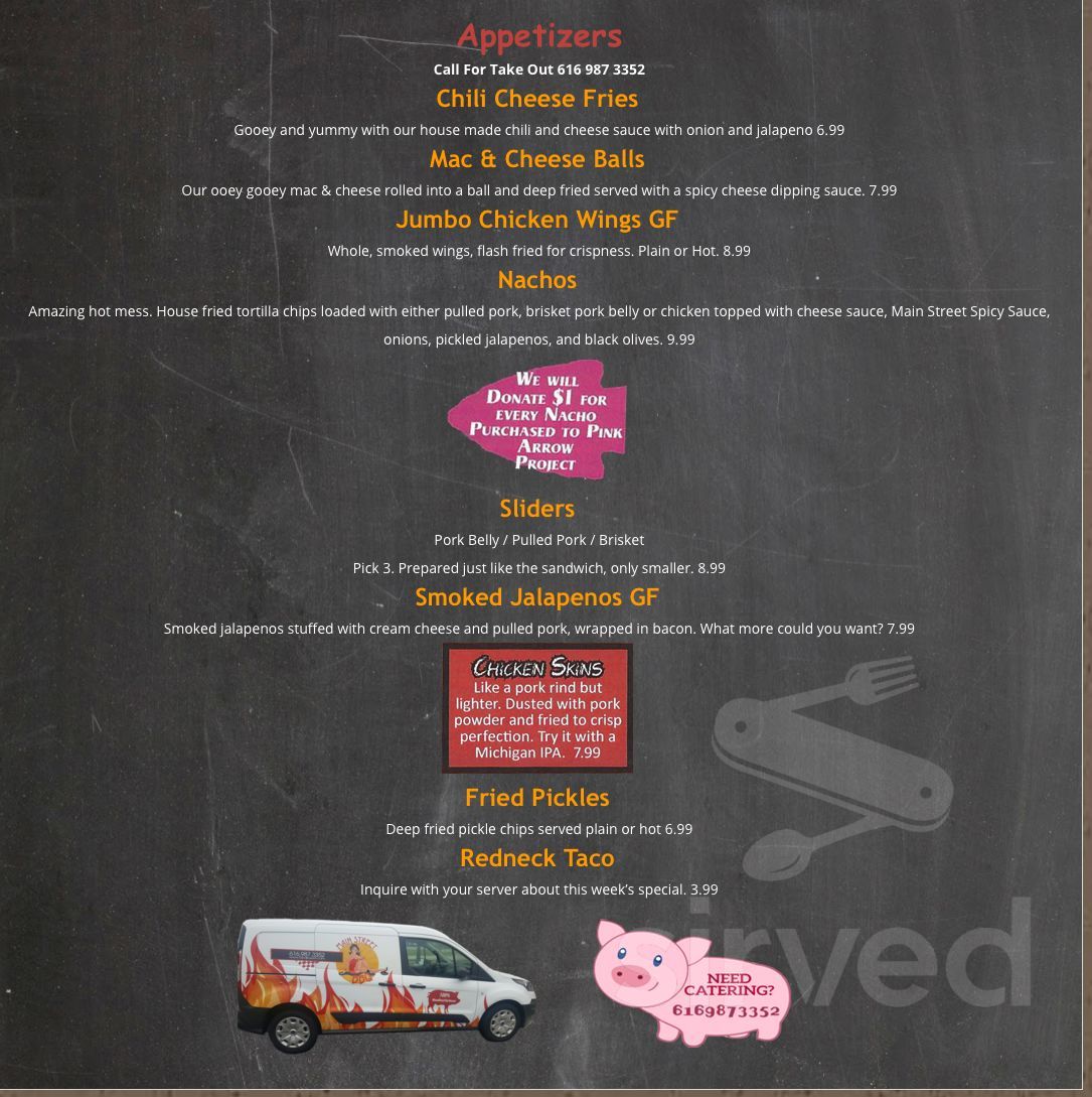 Menu - Lowell MI's Main Street BBQ | Sirved