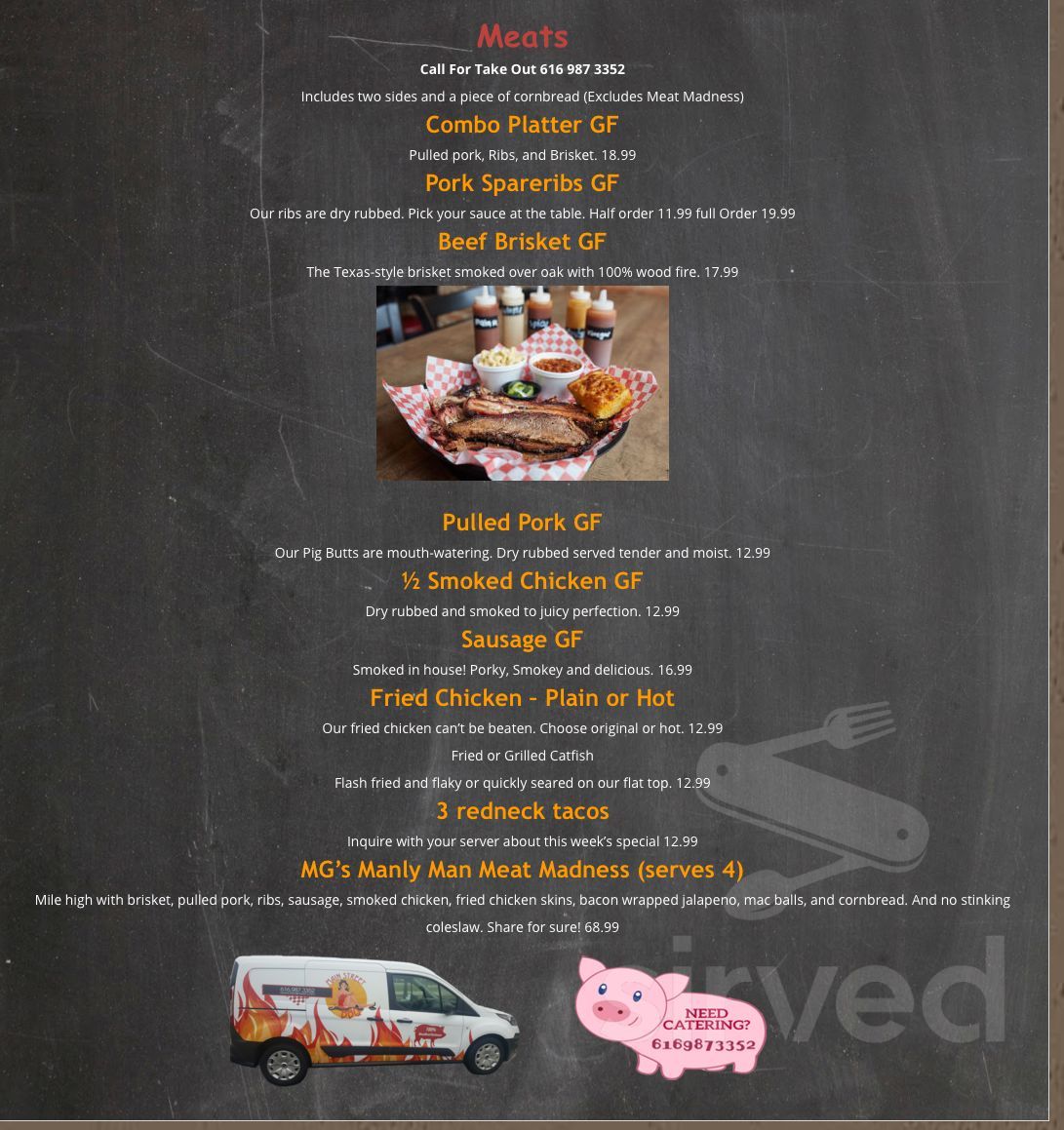 Main Street BBQ menu in Lowell, Michigan, USA