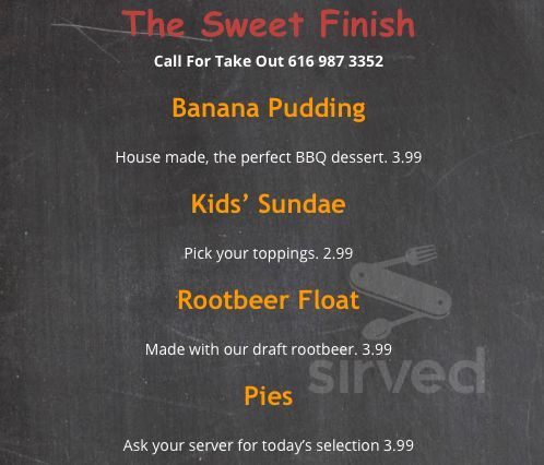 Menu - Lowell MI's Main Street BBQ | Sirved