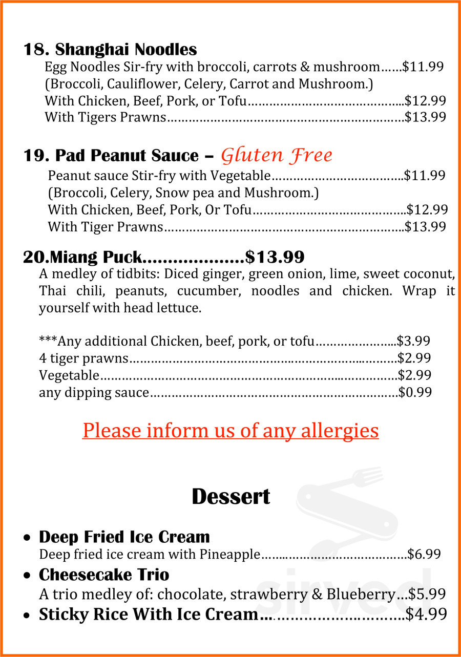 Vientiane Restaurant menu in Winnipeg, Manitoba, Canada