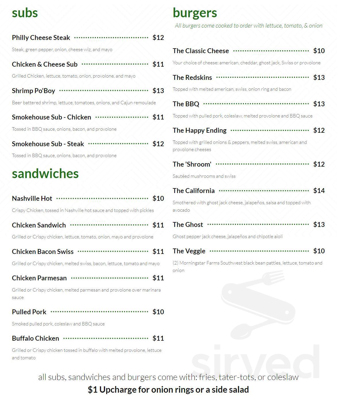 Happy Endings menu in Fredericksburg, Virginia, USA