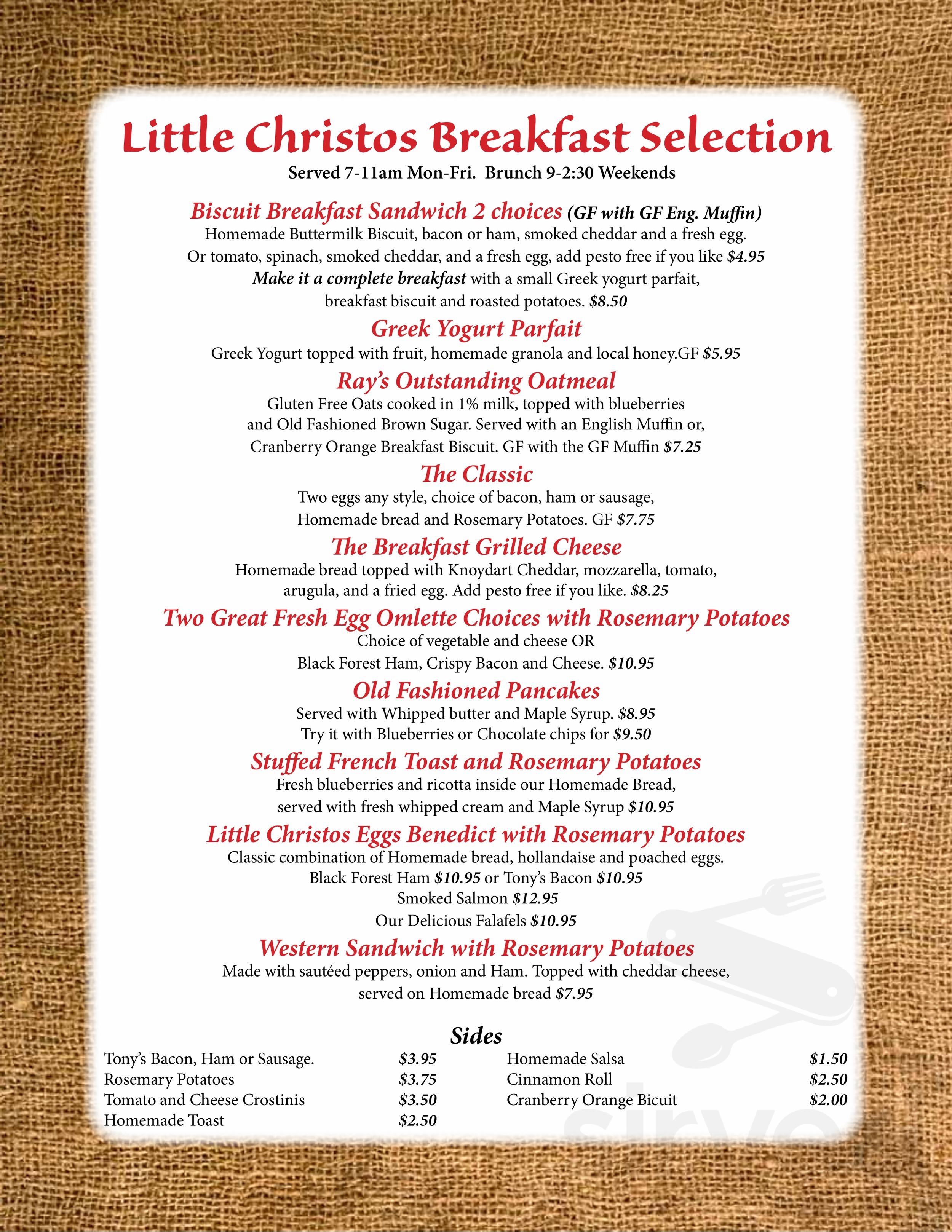 Little Christo's Pizzeria & Eatery menu in Antigonish, Nova Scotia, Canada