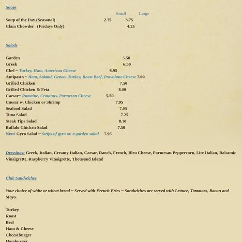 Pizza Club menu in Dracut, Massachusetts, USA