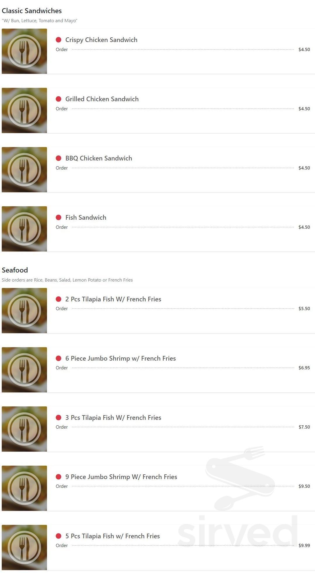 Prince Fried Chicken menu in Ewing Township, New Jersey, USA