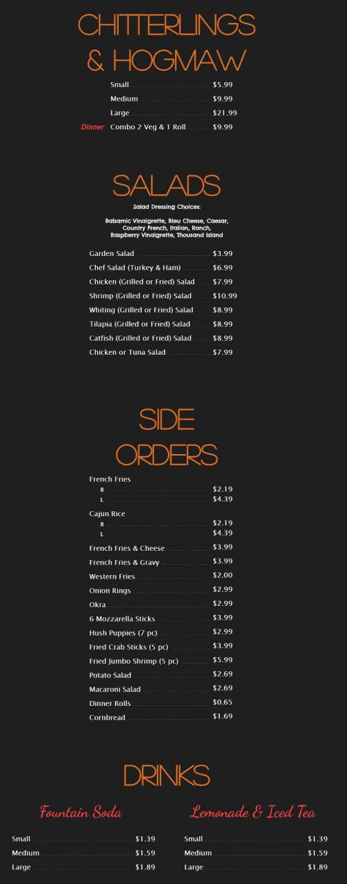 Kimmy's Restaurant & Carry Out menu in Baltimore, Maryland, USA