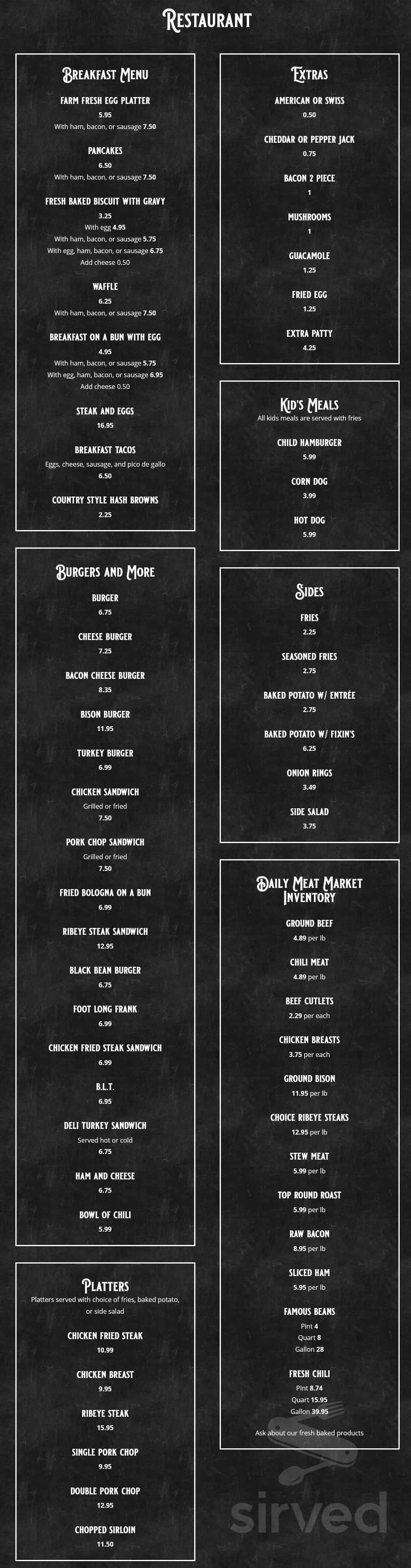 Menu - Longview TX's Butcher Shop | Sirved