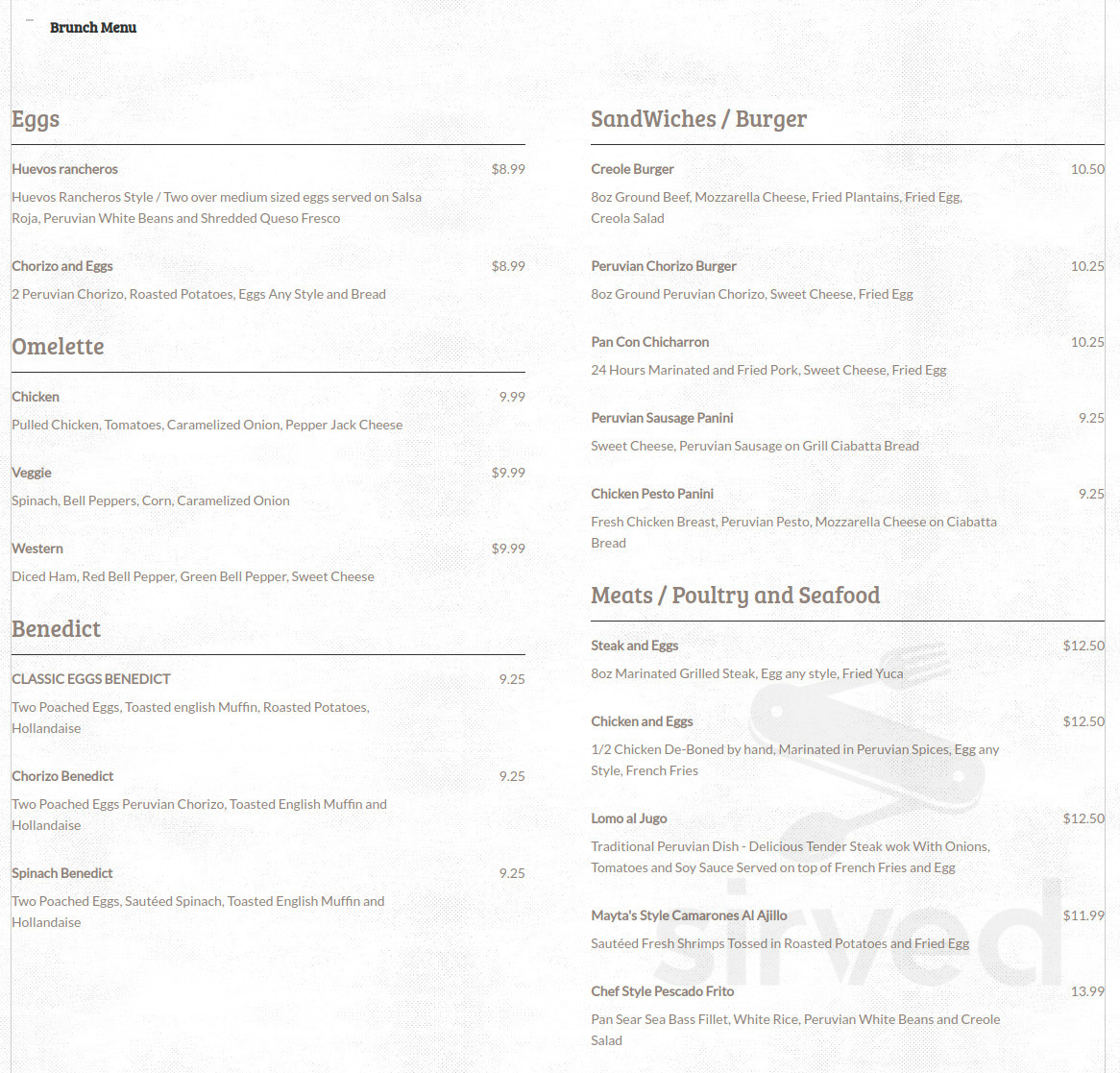 Menu for Mayta’s Peruvian Cuisine-Food Truck in Frederick, MD | Sirved