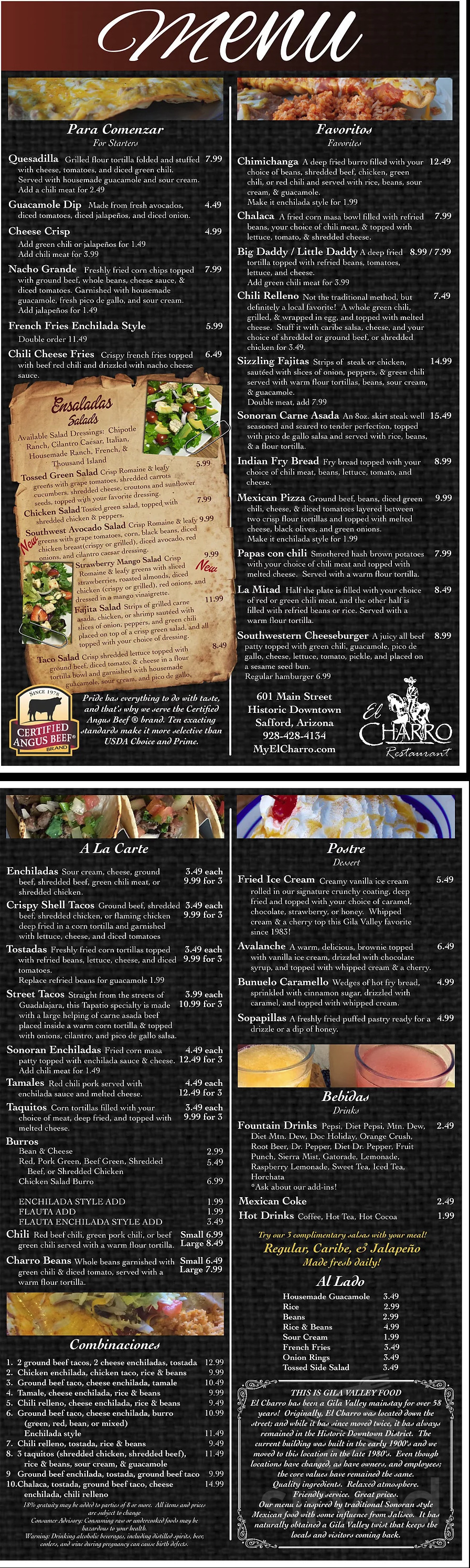El Charro menu in Safford, Arizona, USA