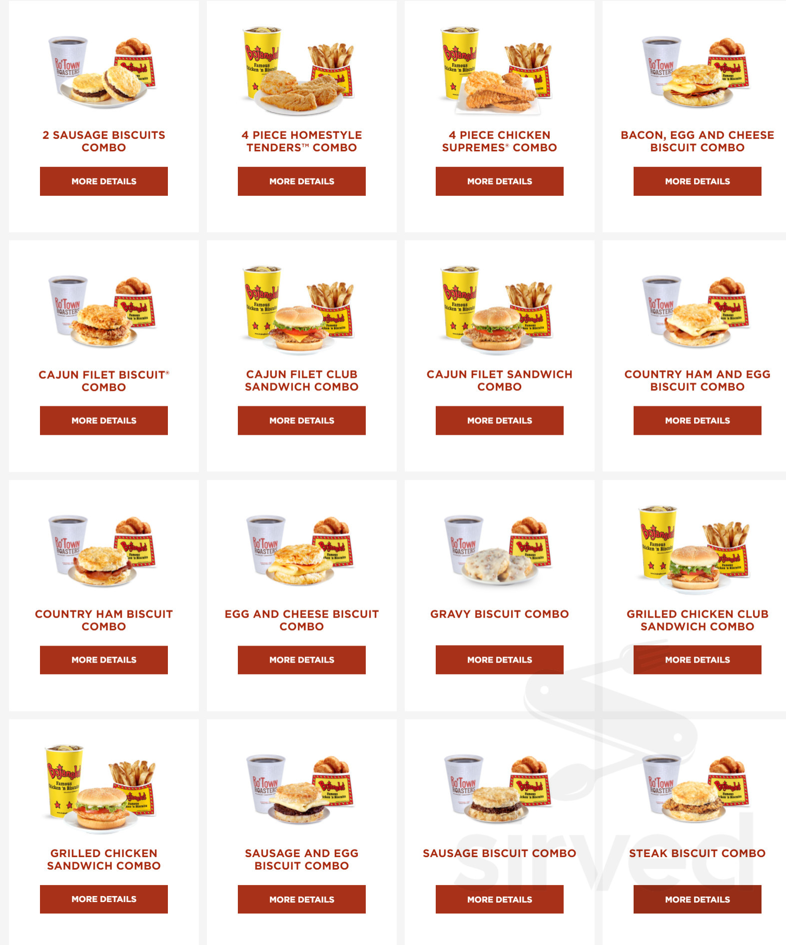 Menu for Bojangles in Williamston, North Carolina, United States