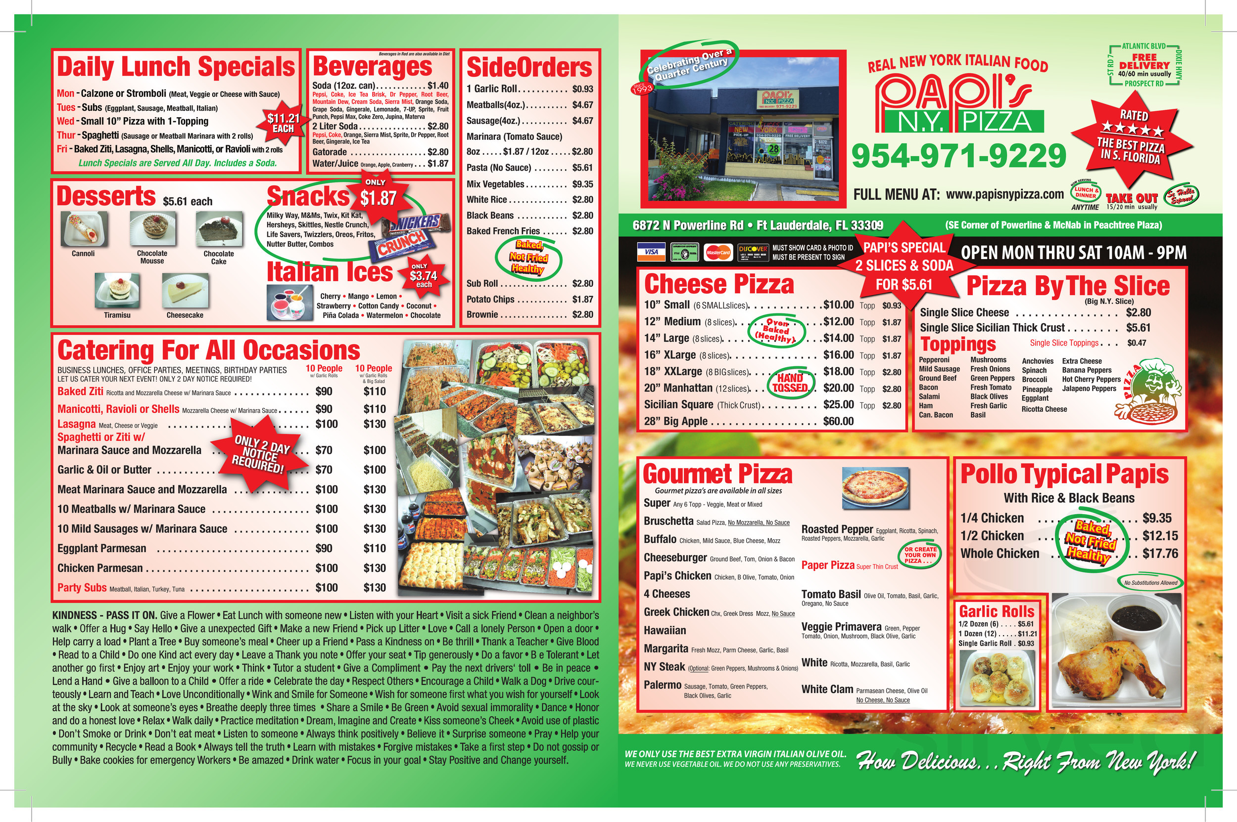 Menu - Fort Lauderdale FL's Papi's NY Pizza | Sirved