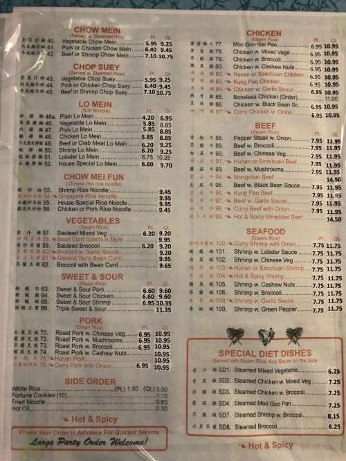 88 No.1 Chinese Kitchen menu in Norristown, Pennsylvania, USA