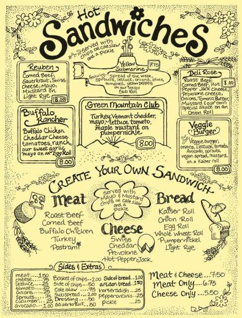 The Yellow Deli menu in Rutland, Vermont, USA