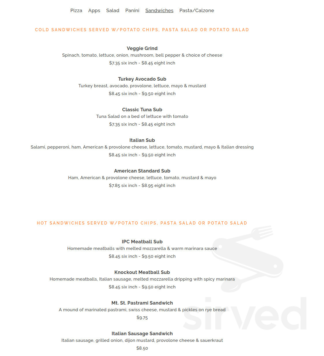 Menu - Idyllwild-Pine Cove CA's Idyllwild Pizza Company | Sirved