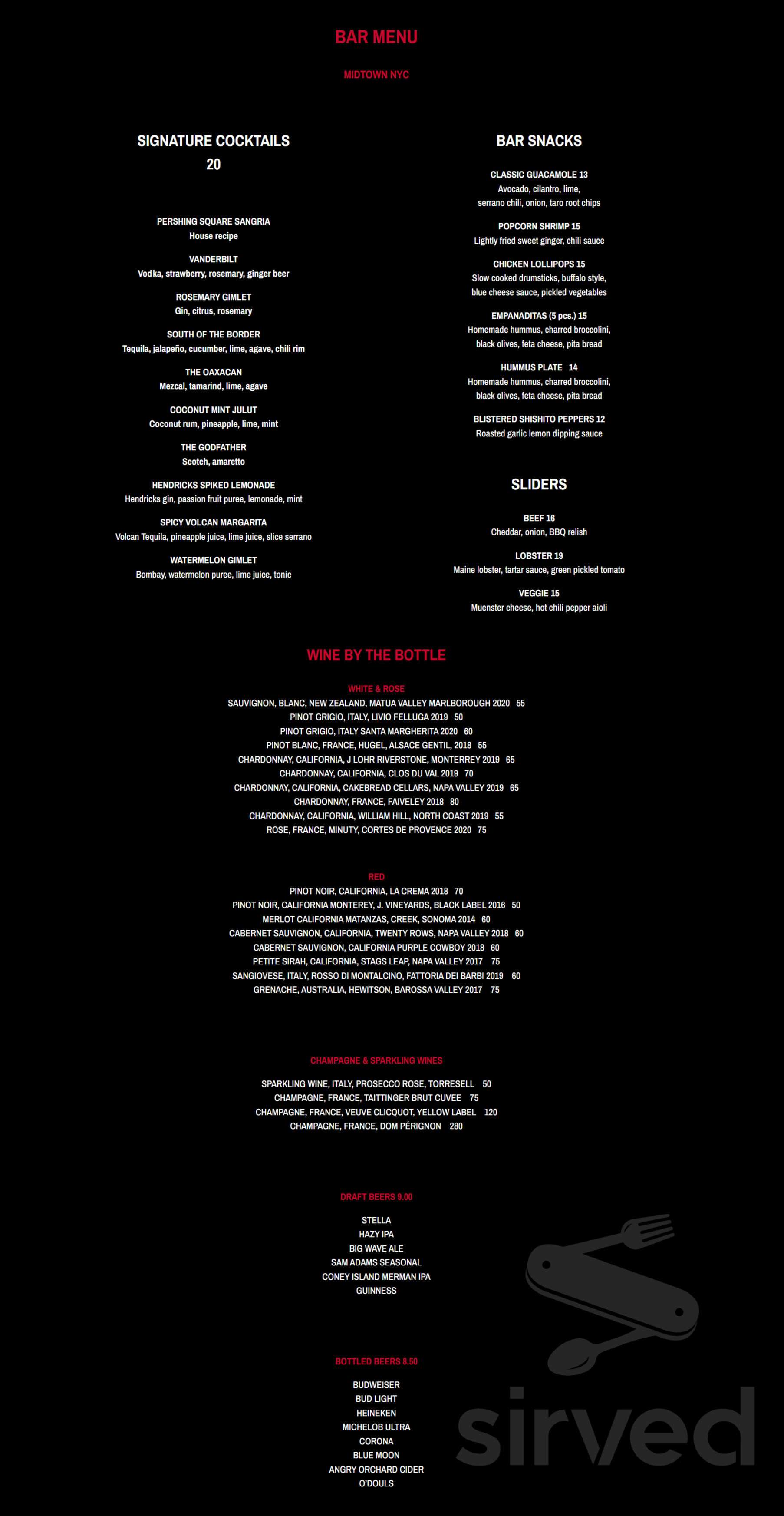 Pershing Square menu in New York, New York, USA