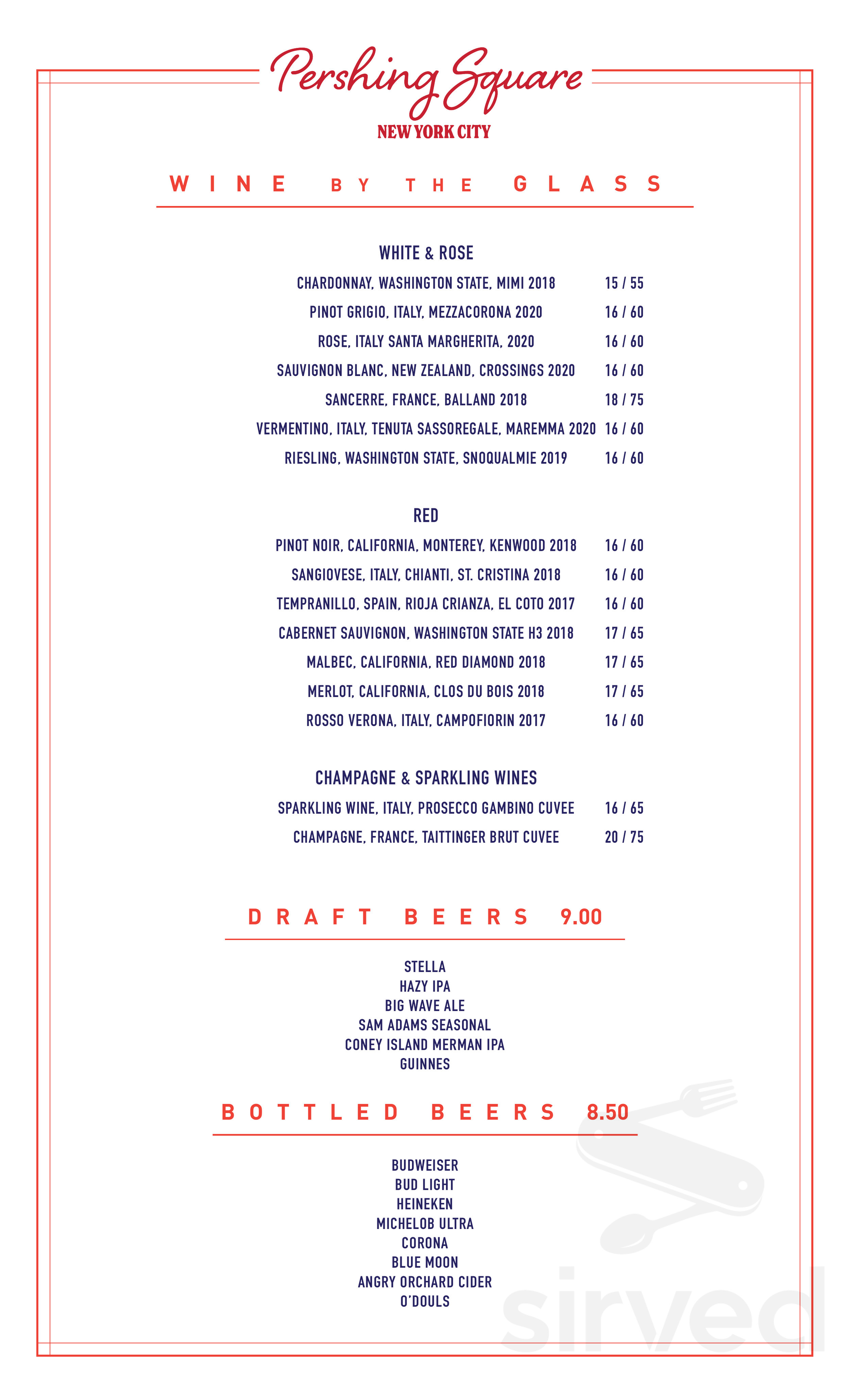 Pershing Square menu in New York, New York, USA