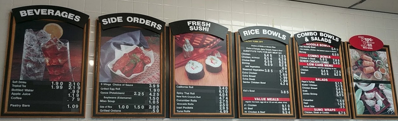 Papa-San menu in Yuma, Arizona, USA