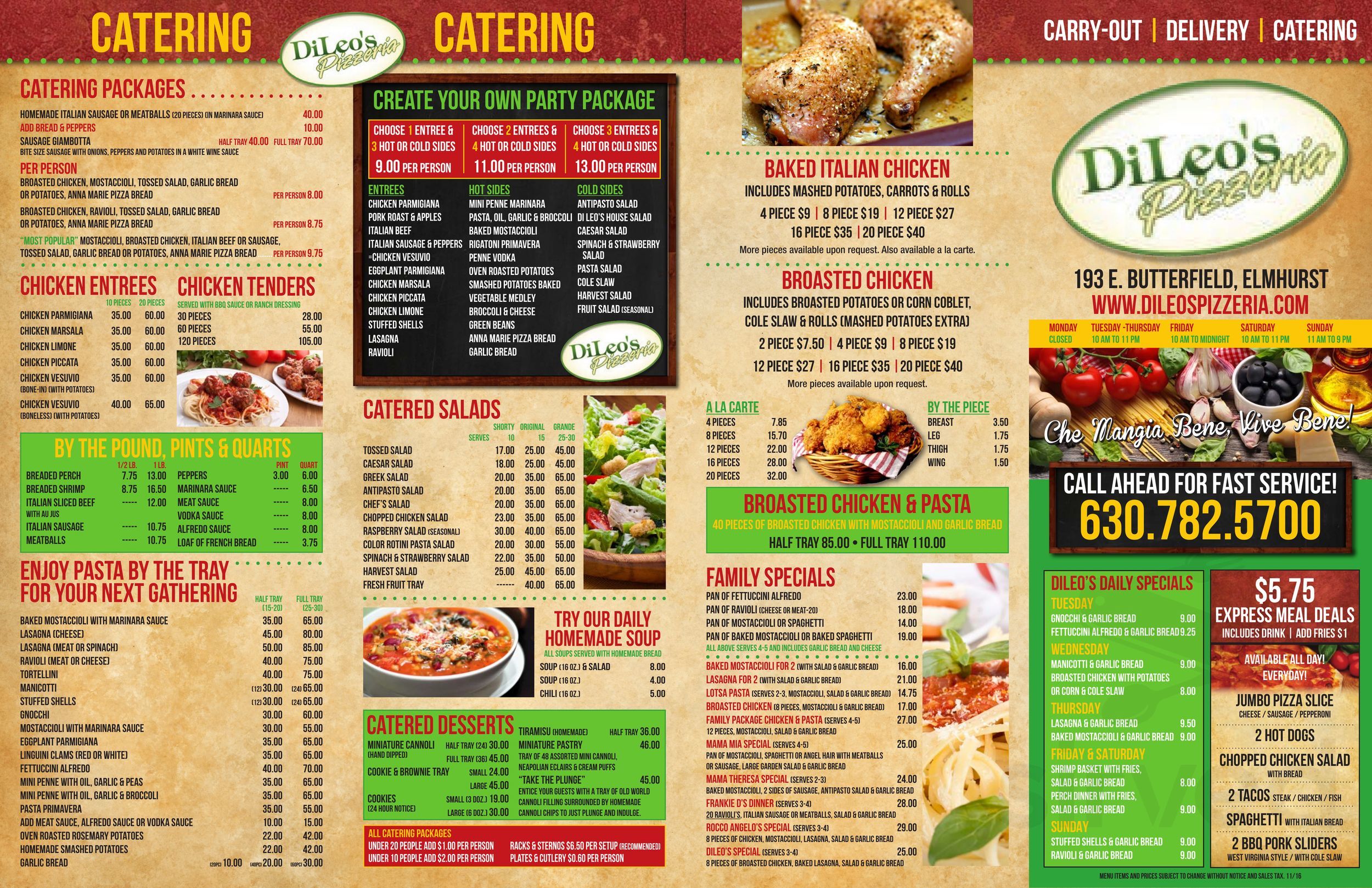 DiLeo's Pizzeria menu in Elmhurst, Illinois, USA