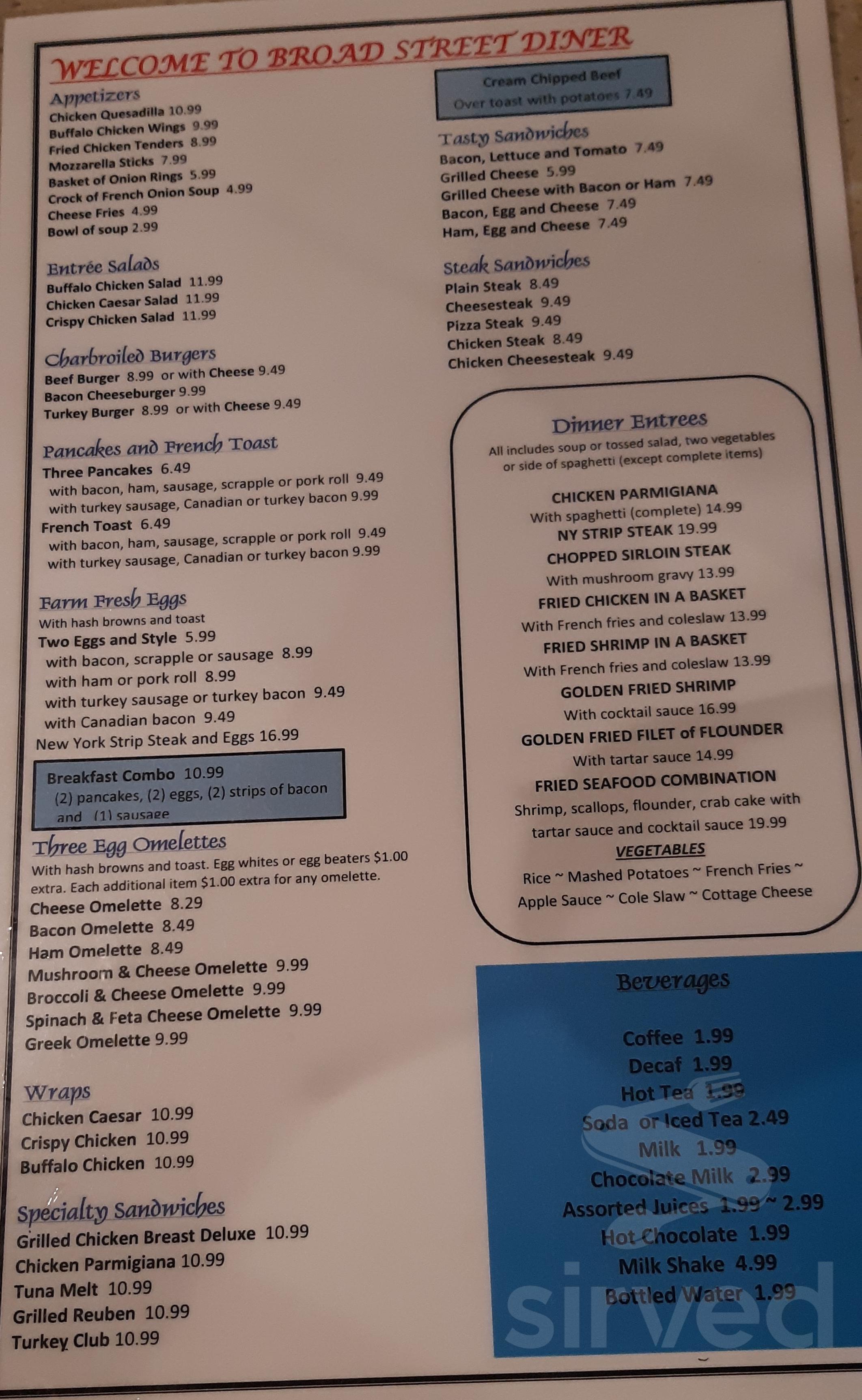 Broad Street Diner Menu In Philadelphia Pennsylvania USA Broad Street Diner Menu In Philadelphia Pennsylvania USA