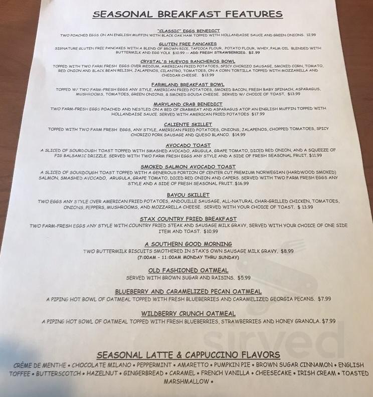 Stax Omega Diner menu in Greenville, South Carolina, USA