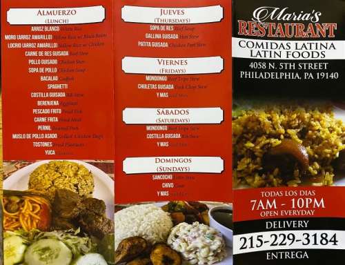 Maria's Restaurant inc. menu in Philadelphia, Pennsylvania, USA