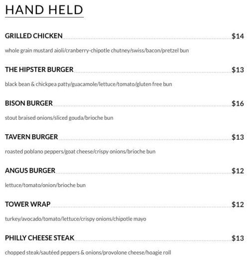 Tower Tap & Grill menu in Denver, Colorado, USA
