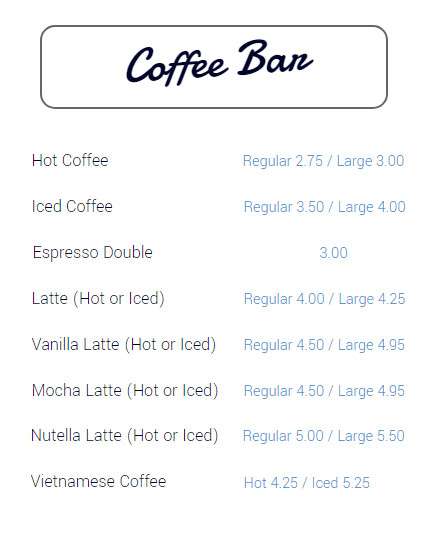 Basu Coffee Bar & Vietnamese Eatery menu in Northbrook, Illinois, USA