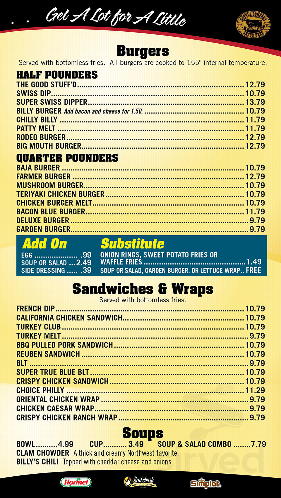 Buzz Inn Steakhouse menu in Arlington, Washington, USA