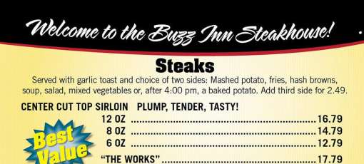 Menu for Buzz Inn Steakhouse in Snohomish, WA | Sirved