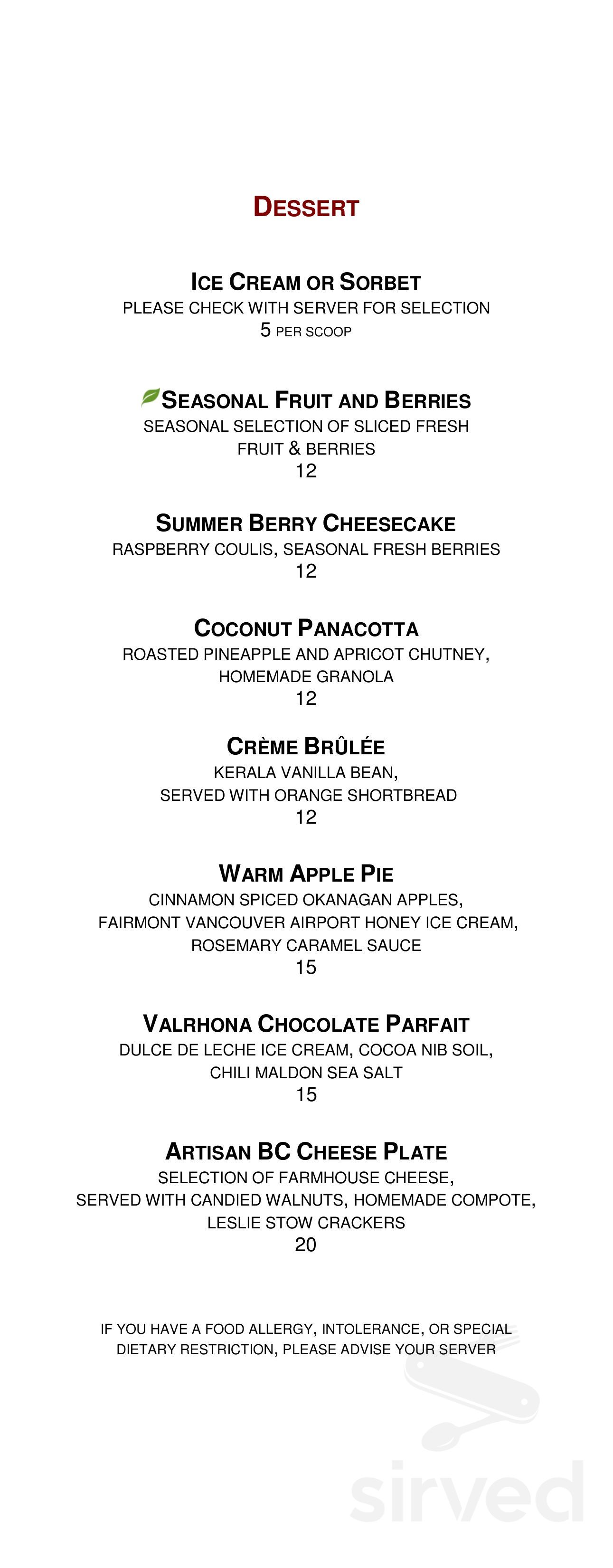 Menu - Richmond BC's Globe@YVR | Sirved