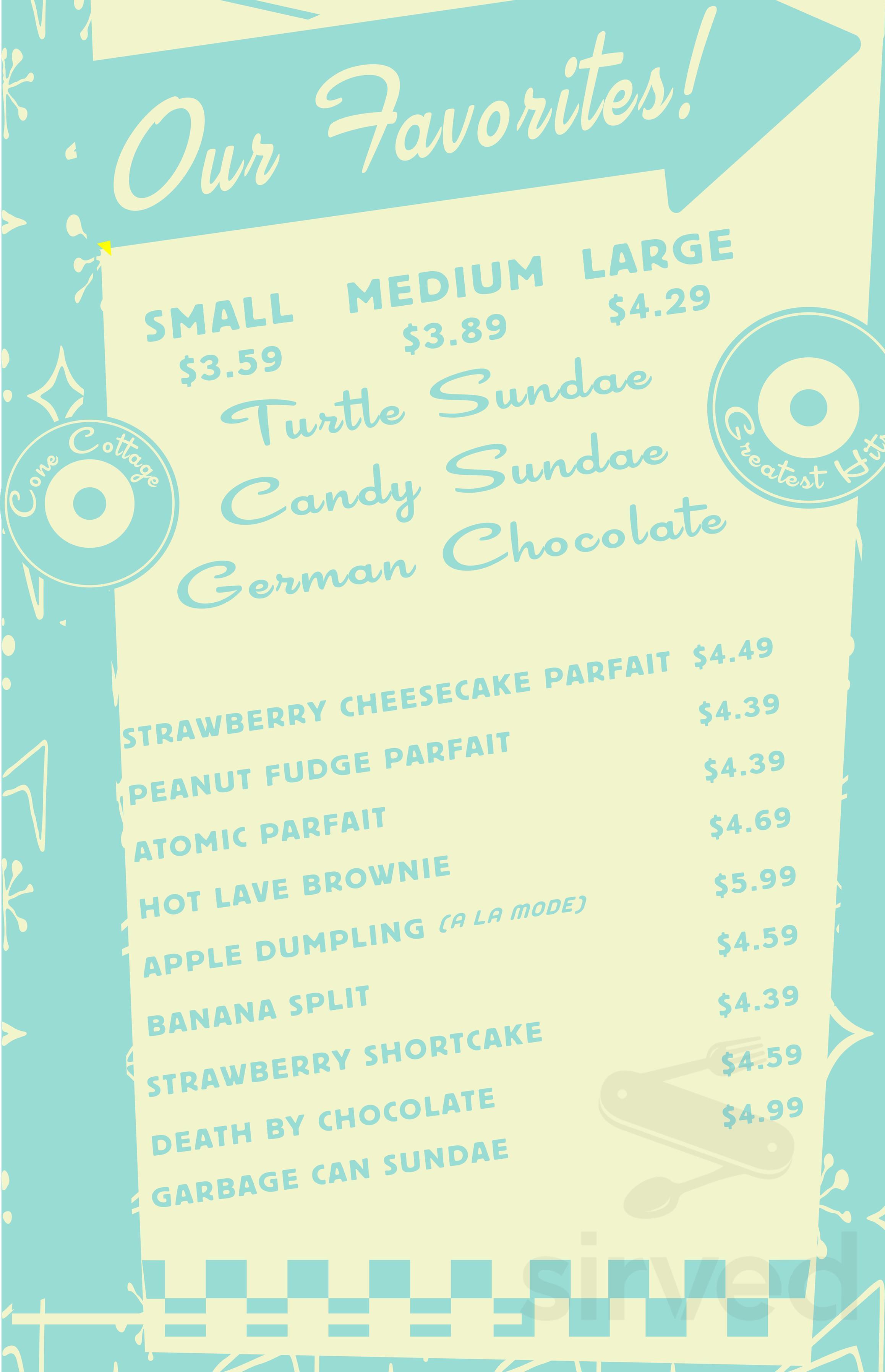 Cone Cottage menu in Crete, Illinois, USA